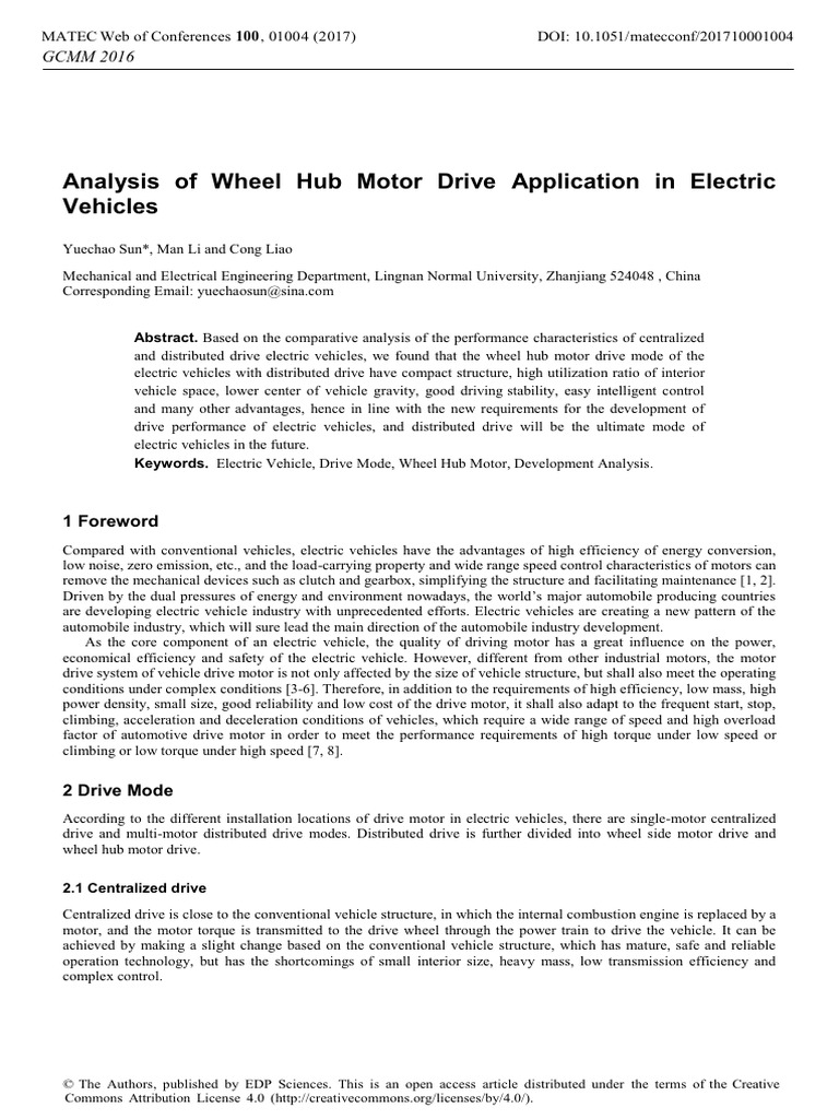 Analysis of Wheel Hub Motor Drive Application in E | PDF | Electric ...