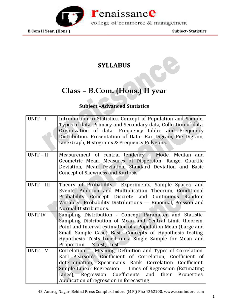 B.Com II Year Advanced Statistics Syllabus | PDF | Mean | Statistics