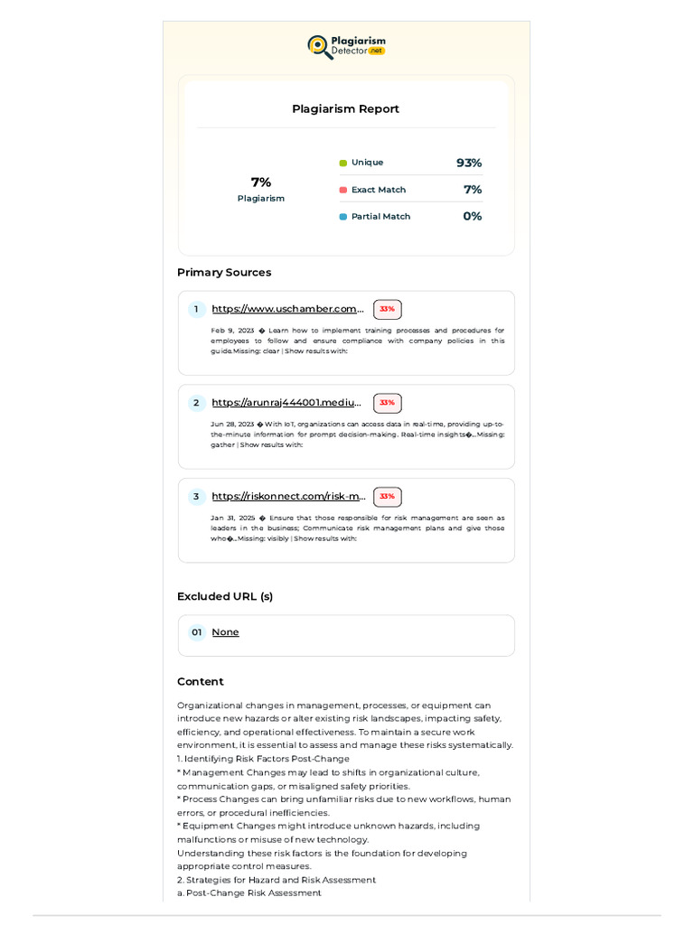 Plagiarism Report Question 2.7 | PDF | Risk | Occupational Safety And ...