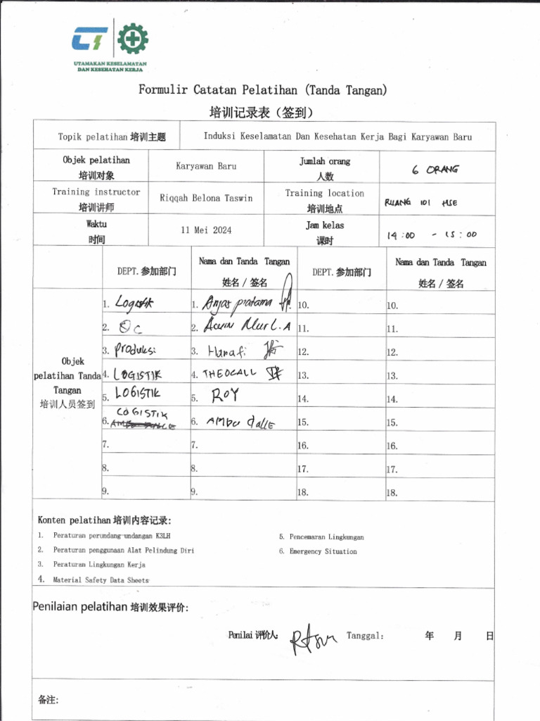 Absen Induksi Karyawan Baru 11524 | PDF