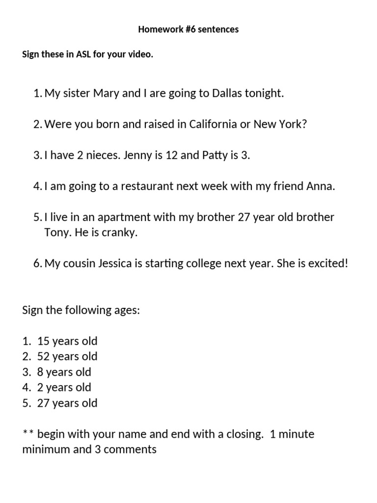 Homework #6 Sentences | PDF