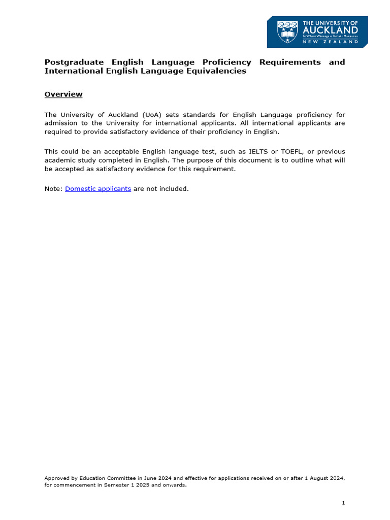 UoA Postgraduate English Proficiency 2025 | PDF | International English ...