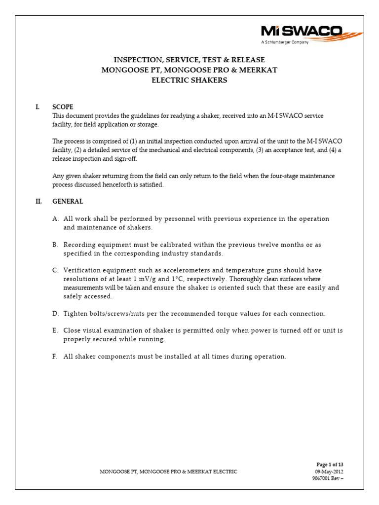 Mongoose Shaker Inspection & Service Guide | PDF | Electrical Connector ...