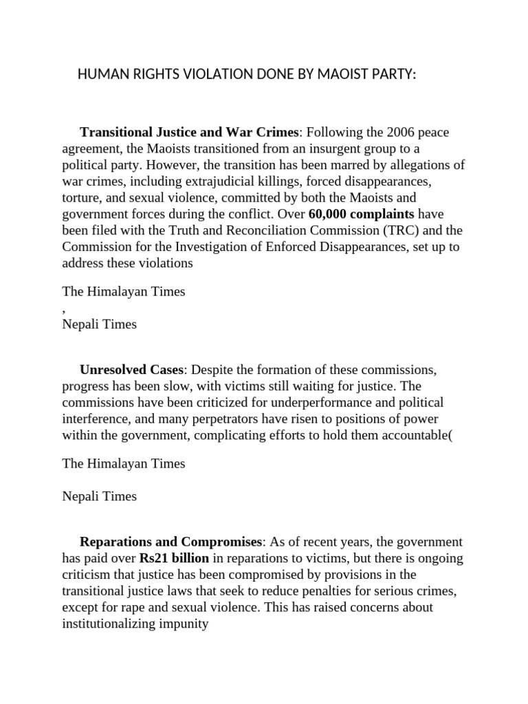 Human Rights Violation Done by Maoist Party | PDF | Transitional ...