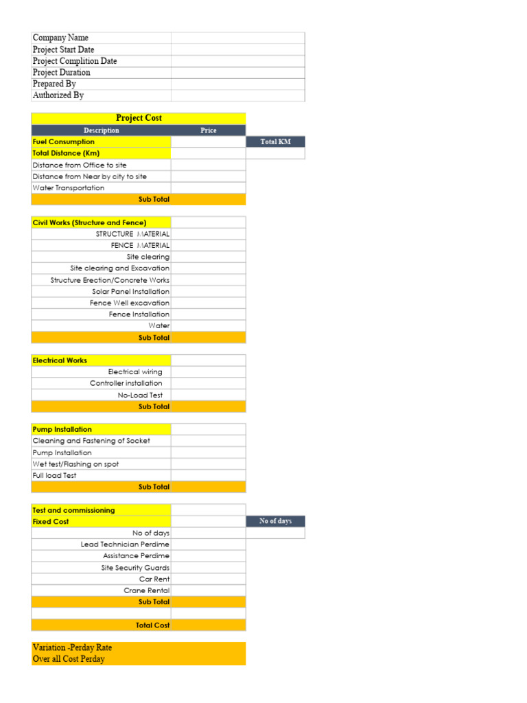 Project Cost Breakdown Sheet | PDF