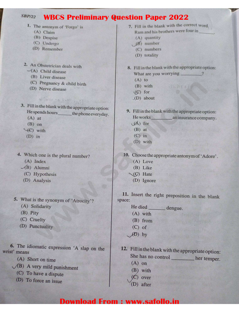 WBCS Preliminary Question Paper 2022 | PDF