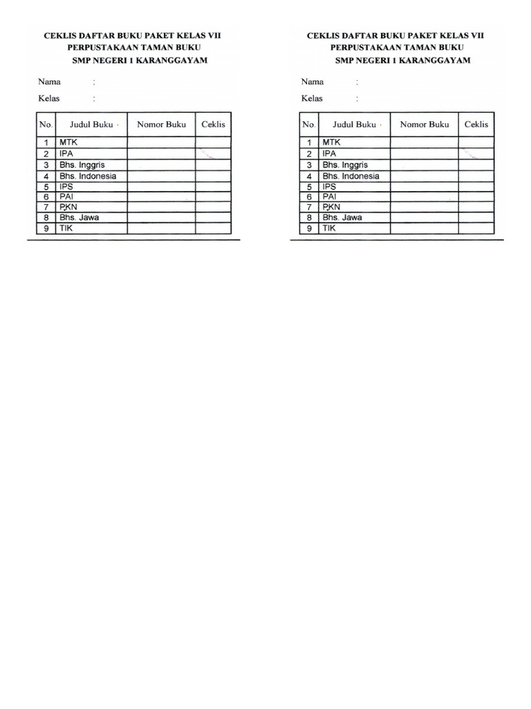 Ceklis Buku Paket | PDF