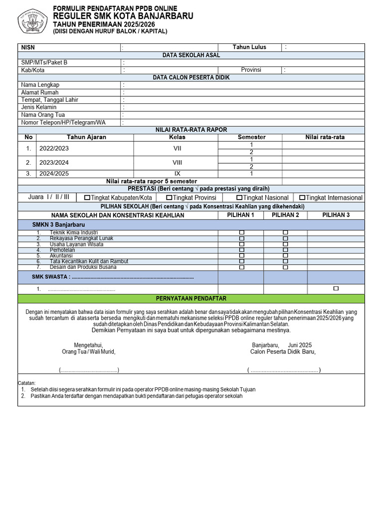 Formulir Pendaftaran SPMB 2025 | PDF