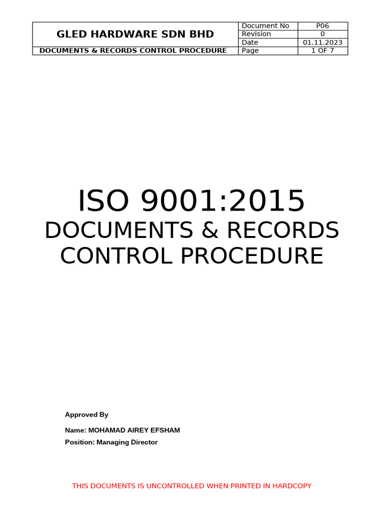 P06 Control of Documents and Records V0 | PDF | Computer File | Computing