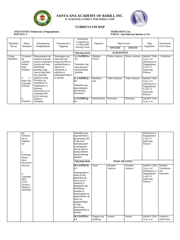 Esp Curriculum Map 2023-2024 | PDF