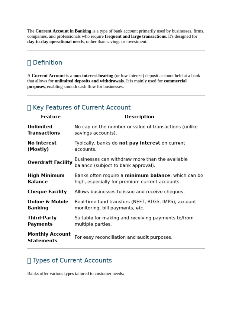 Understanding Current Accounts in Banking | PDF | Transaction Account ...