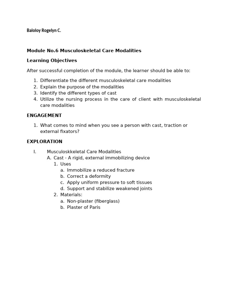 NCM 116 Module 6 Musculoskeletal Modalities | PDF | Medical Specialties ...