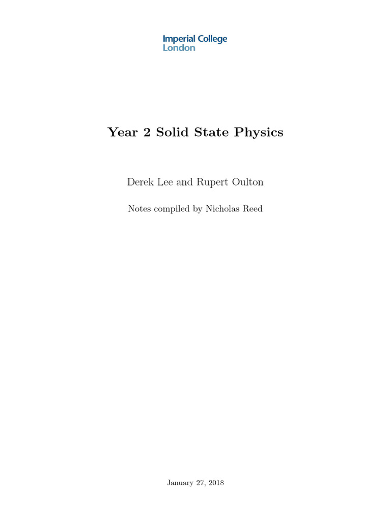 Solid State Condensed Notes | PDF | Materials Science | Quantum Mechanics