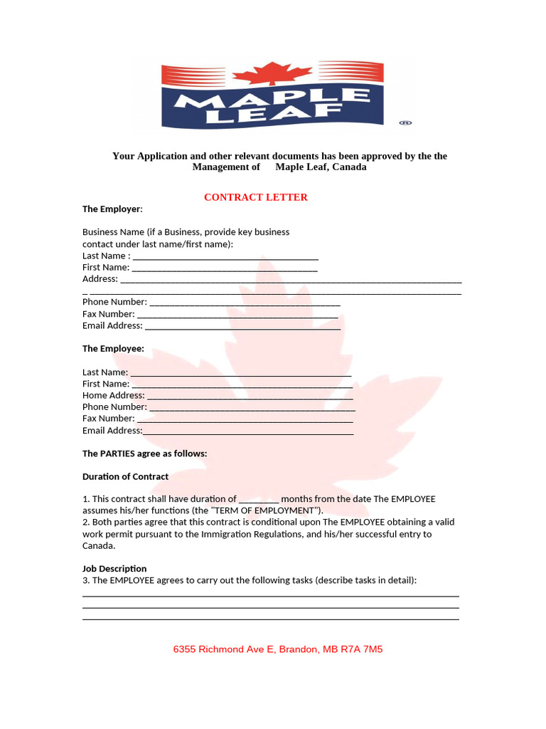 Contract (Maple Leaf) Canada | PDF | Employment | Labor