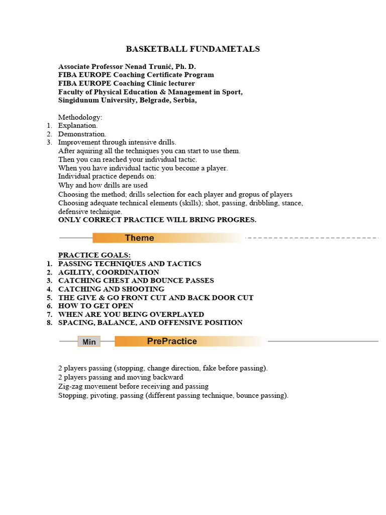 Prof. Nenad Trunic Basketball Fundametals | PDF