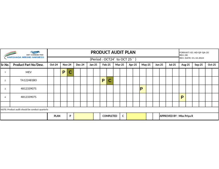 Quarterly Product Audit Plan 2024-2025 | PDF