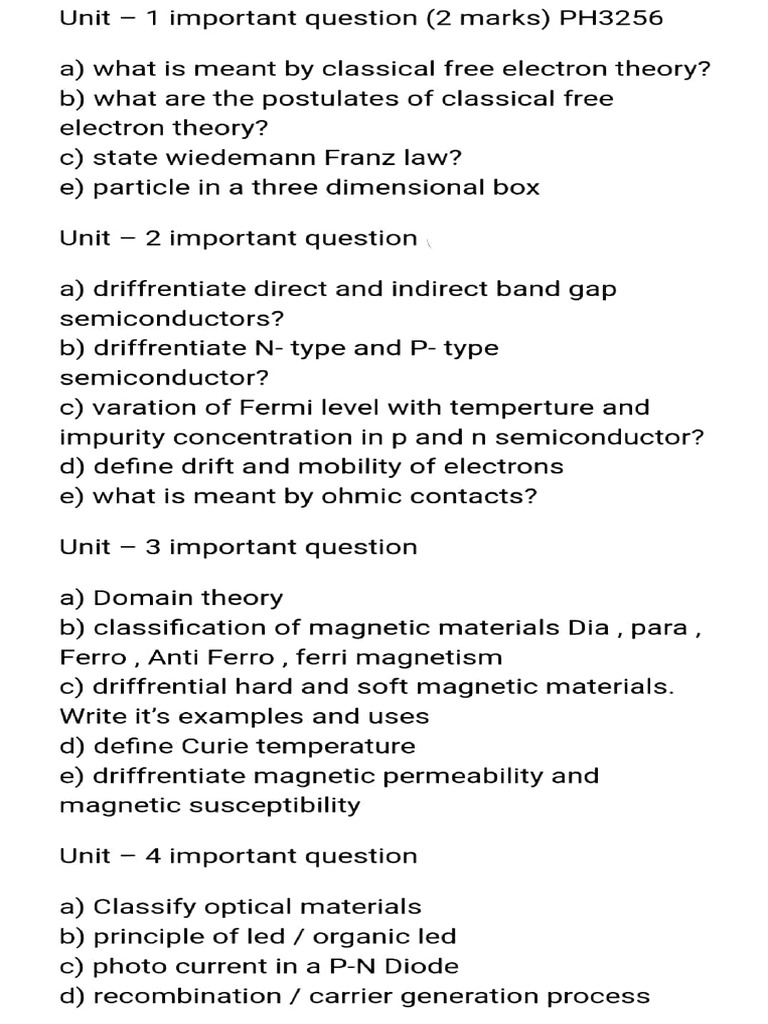PH3256 Important Questions | PDF | Semiconductors | Electron