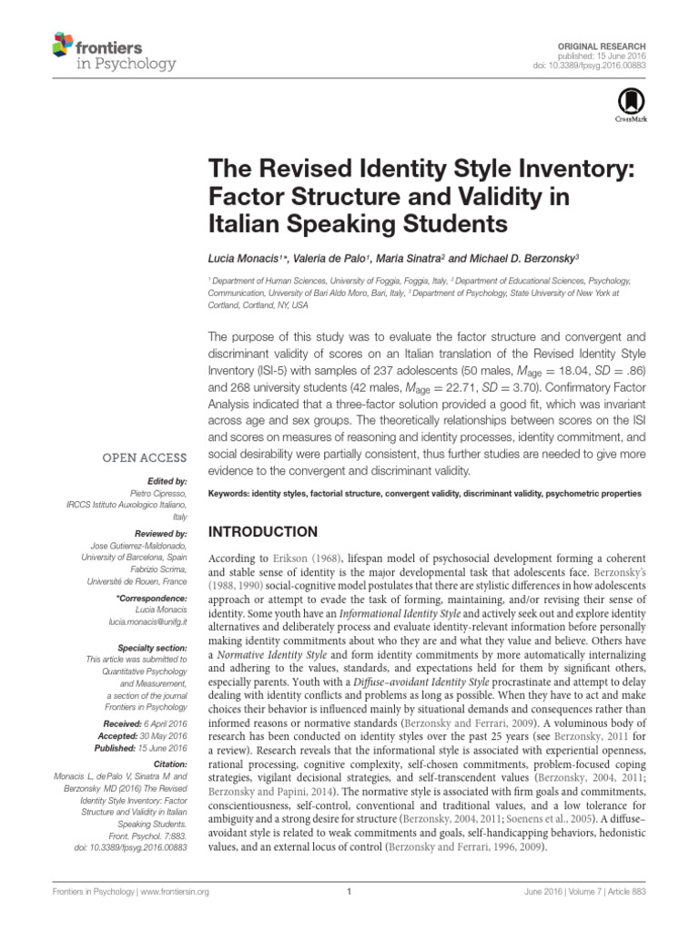 Revised Identity Style Inventory Study | PDF | Identity (Social Science ...