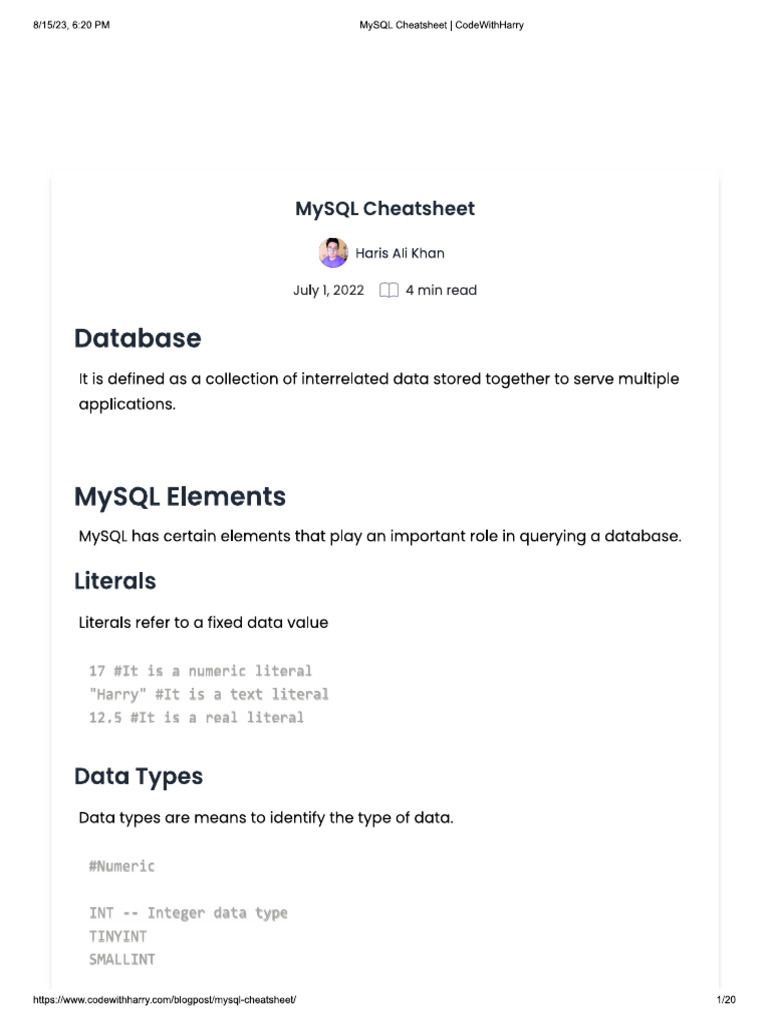 Mysql Cheat Sheet | PDF