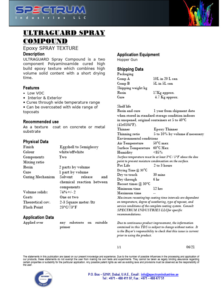 PDS - Ultraguard Spray Compound | PDF | Epoxy | Physical Sciences