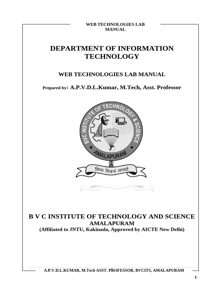 WT Lab Manual Kumar | PDF | World Wide Web | Internet & Web