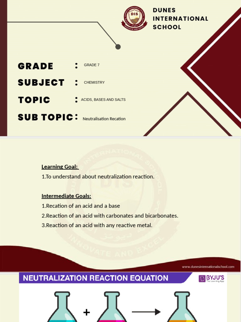Acids, Bases and Salts - Subtopic 5 - Neutralisation Reaction | PDF
