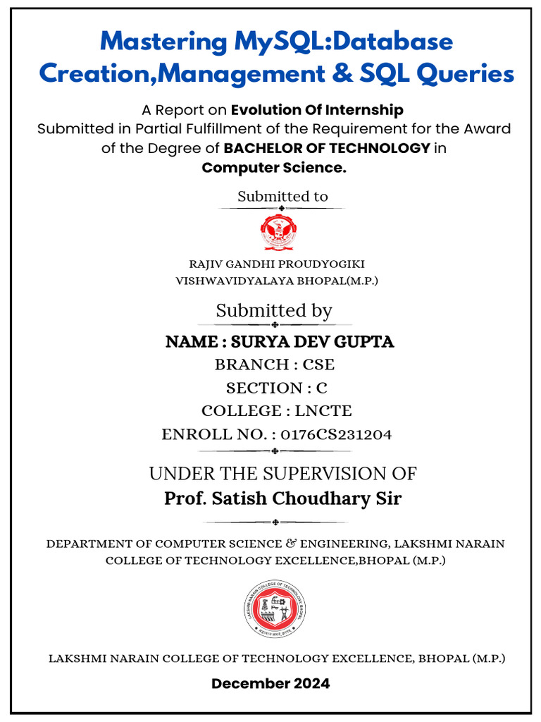 Internship Report Ready | PDF | Sql | Relational Database