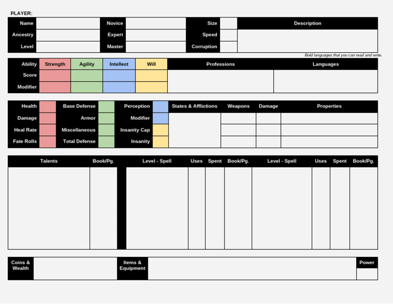 SotDL - Character Sheet v1.0 | PDF