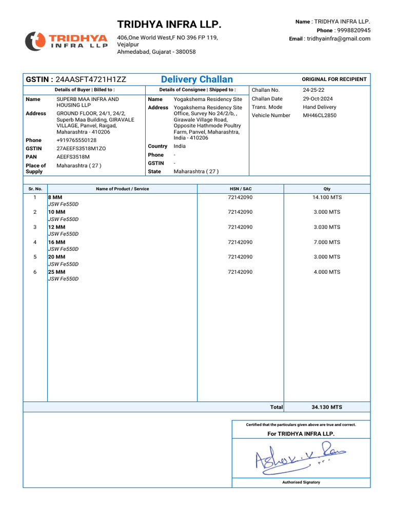 Challan 24-25-22 Superb Maa Infra and Housing LLP Superb Maa Infra and Housing LLP | PDF | Road ...