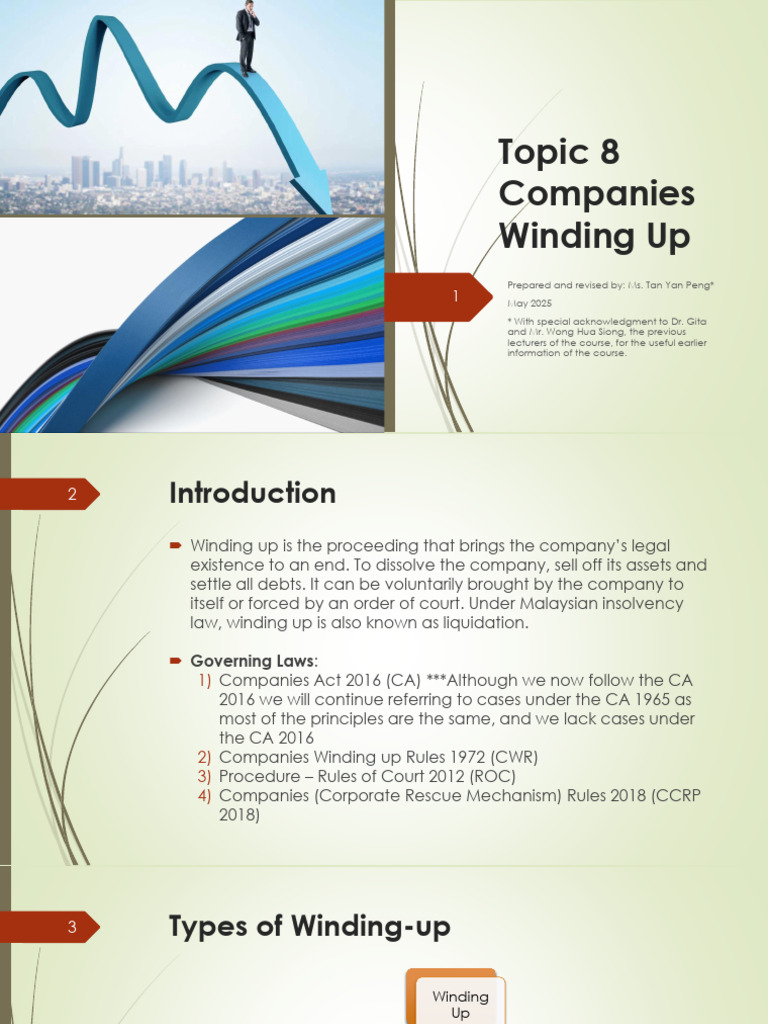 Topic 8 - Companies Winding Up | PDF | Liquidation | Corporate Law