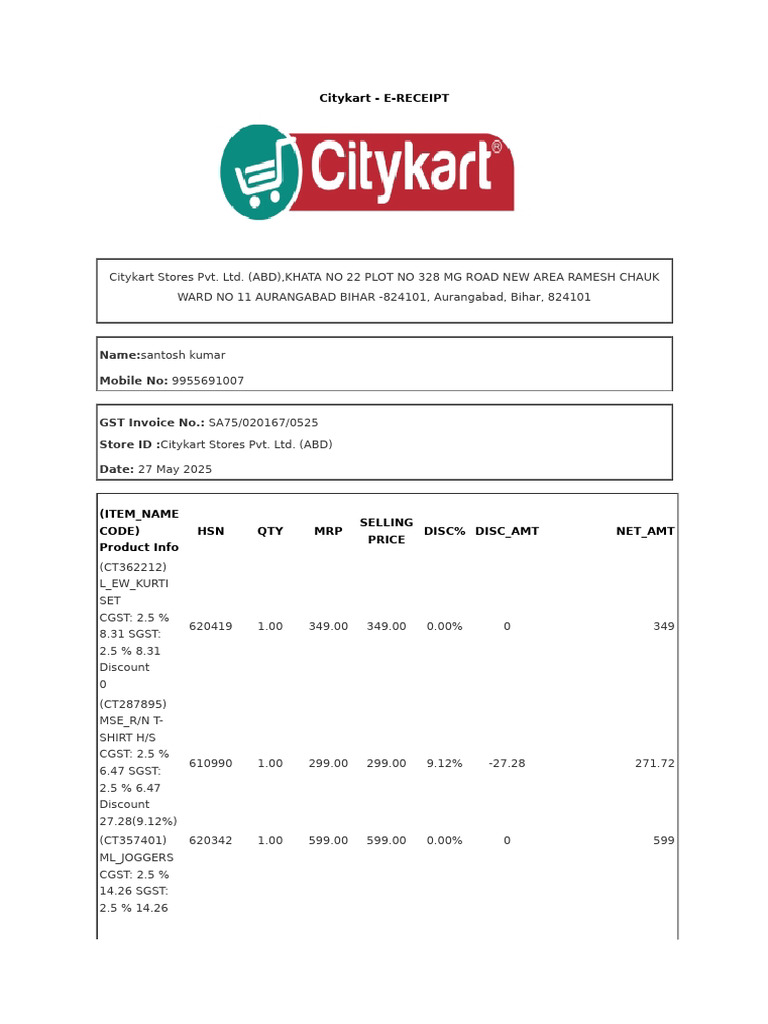 CitykartRewards Receipt 123495651655 | PDF | Payments | Taxation