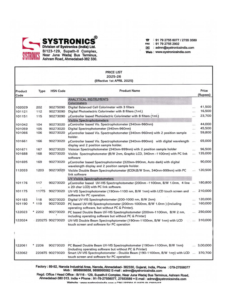 Systronics Price List 2025-26 | PDF
