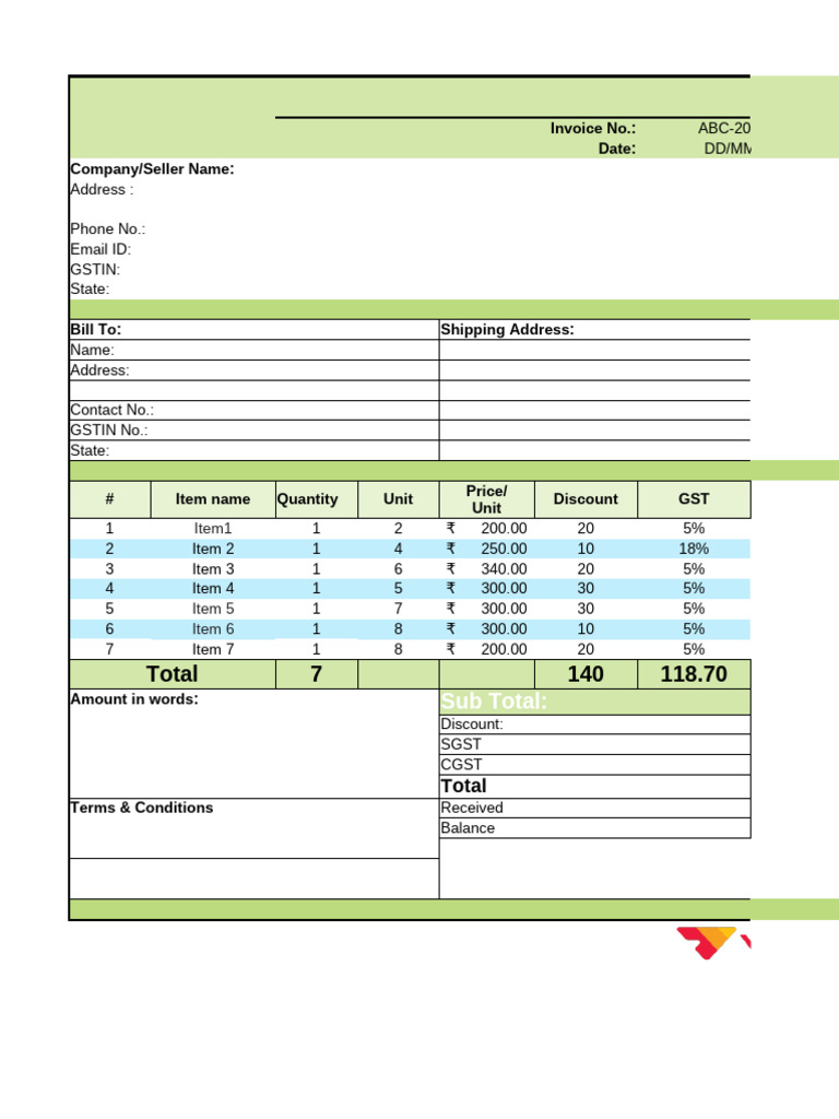 Bill Book Format Excel 5 | PDF