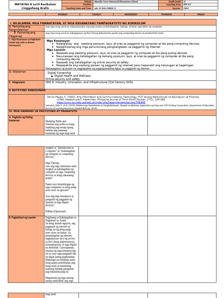 Lesson Eximplar_epp4_ict _w2_quarter 1 Matatag 2024 | PDF