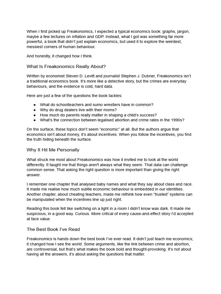 Freakonomics - The Book That Made Me Question Everything | PDF