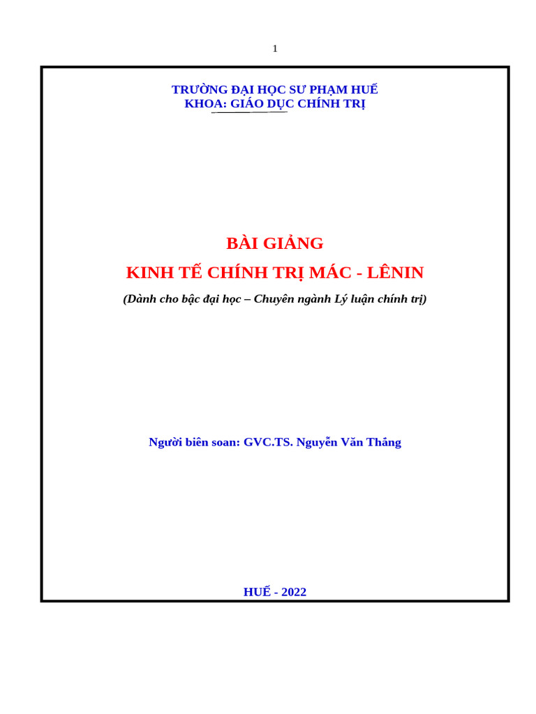 Bài Giảng KTCT Mác-Lê Nin (Chuyên Ngành) | PDF