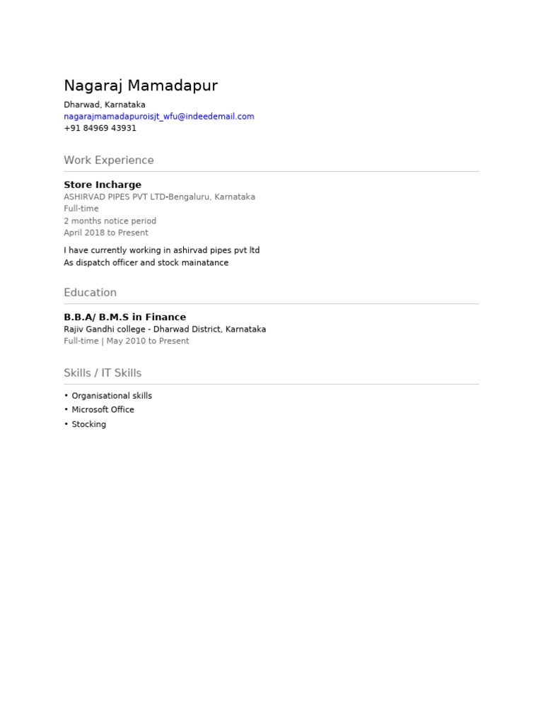 Resume Nagara J Mamada Pur | PDF