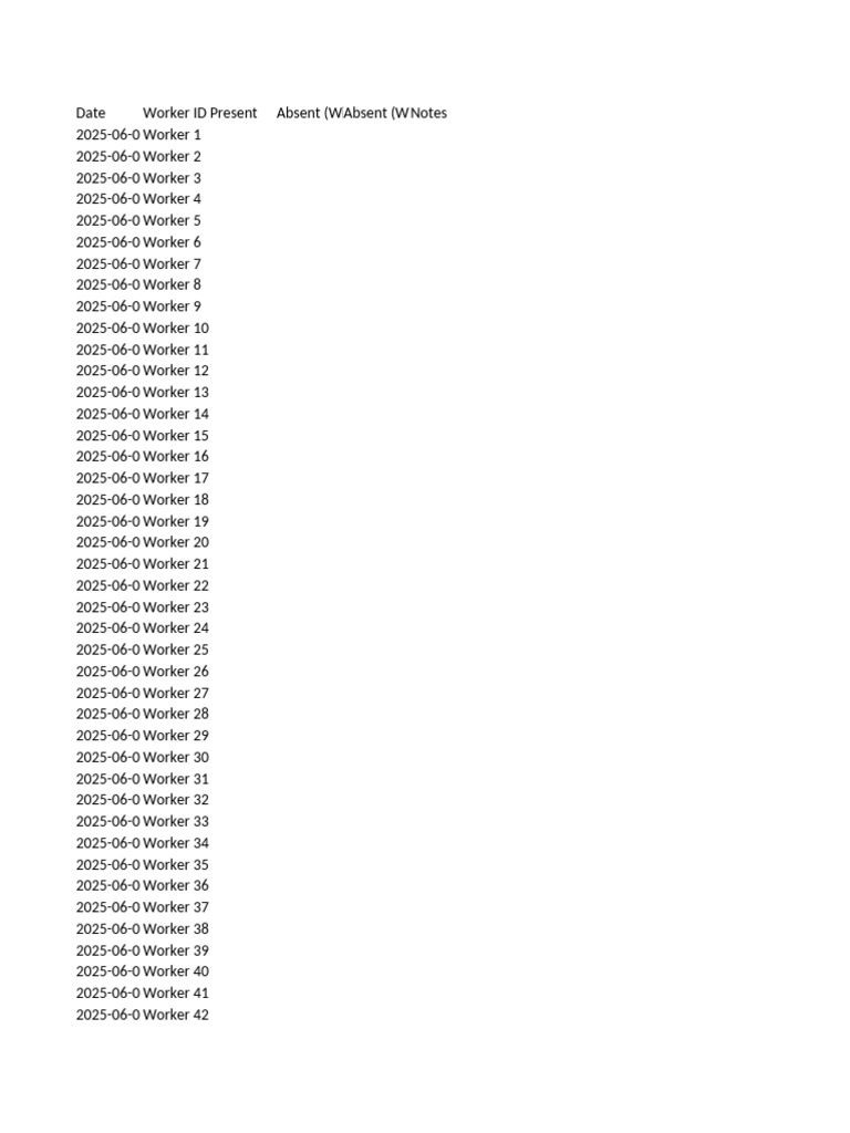 Worker Attendance Record 2025-06-0 | PDF