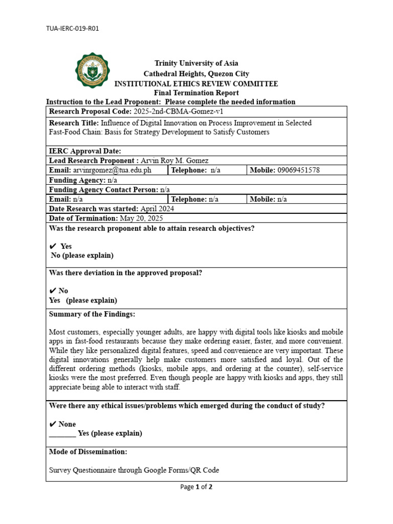 Gomez Group - Final Report Tua-Ierc-019 Final Termination Report | PDF | Computing