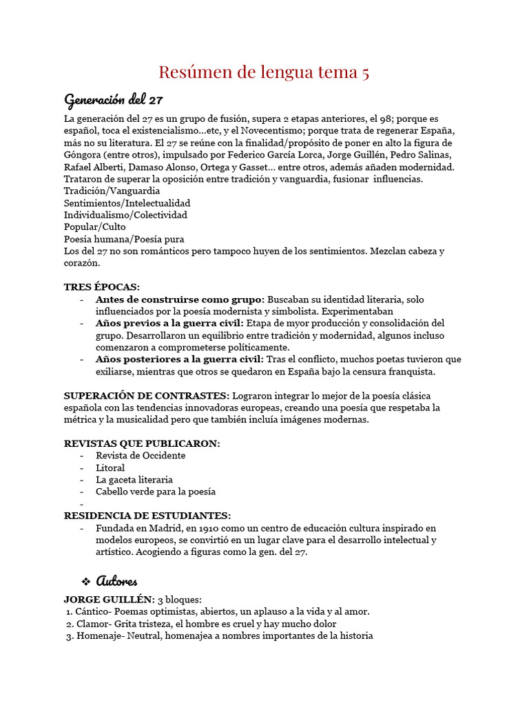 Resúmen de Lengua Tema 5-1 | PDF