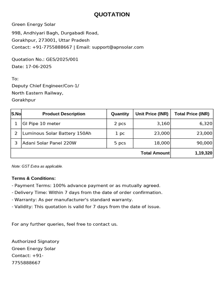 Quotation Green Energy Solar | PDF