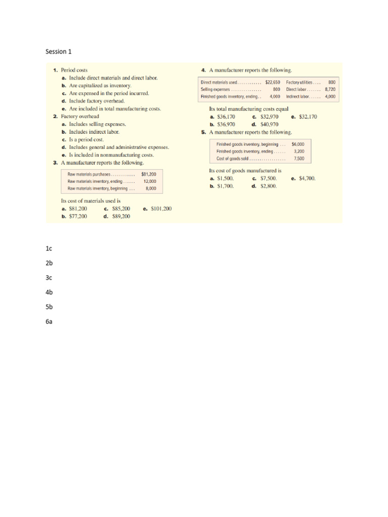 (Manegerial Accounting) Midterm Exam Revision MCQ Practice With Answers ...