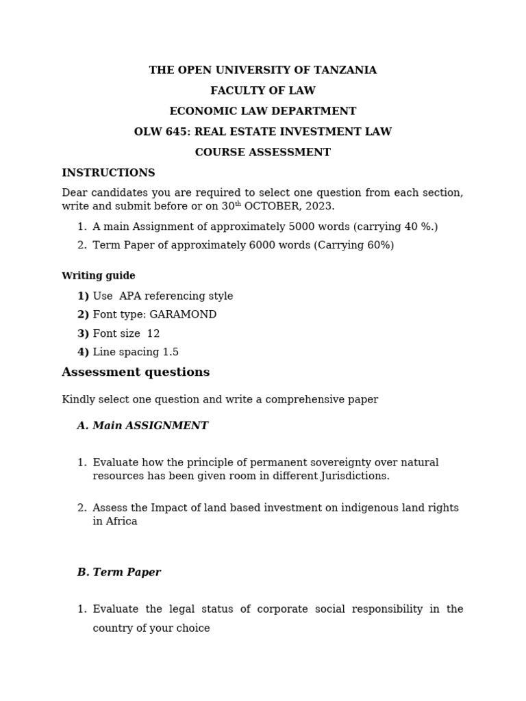 Olw 645 Assignments-2023 September | PDF