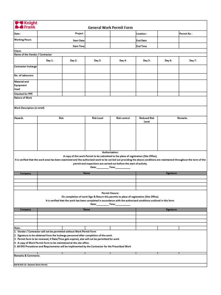 B-EHS-15 General Work Permits Format | PDF