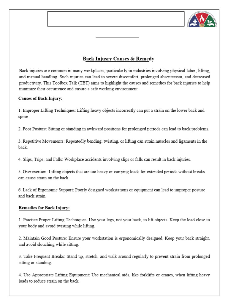 Back Injury Prevention Tips | PDF