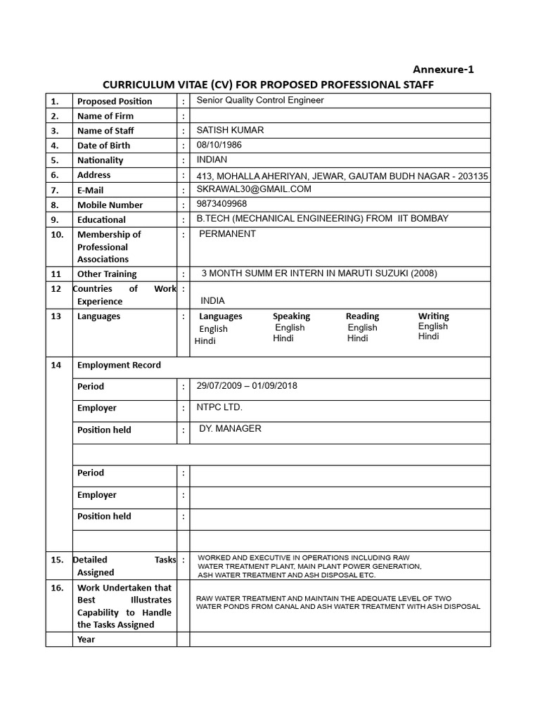 Senior Quality Control Engineer CV | PDF