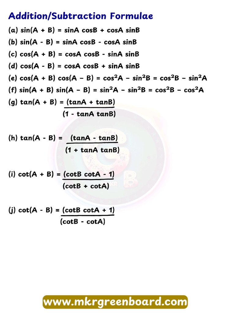 12th Trigonometry Formula Sheet | PDF