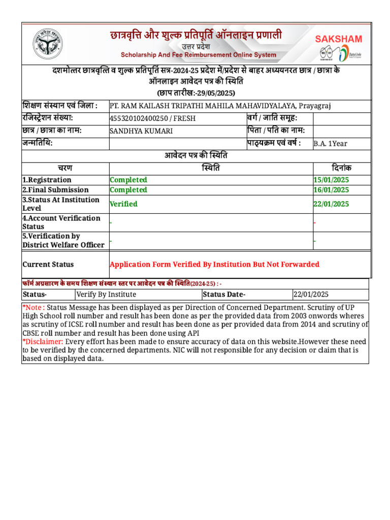 Application Form Status Details | PDF