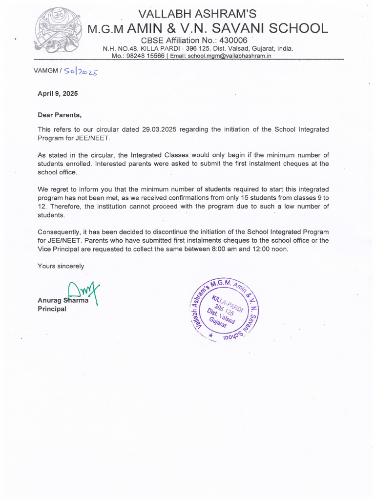 Discontinue - School Integrated Program - Jee-Neet | PDF