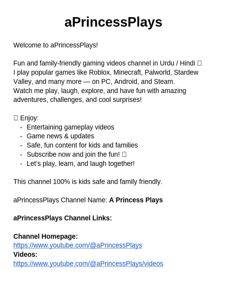 APrincessPlays YouTube Channel Information | PDF